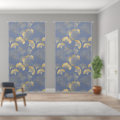 Blue Gold Ginkgo Floral Pattern Blackout Curtains | Zazzle