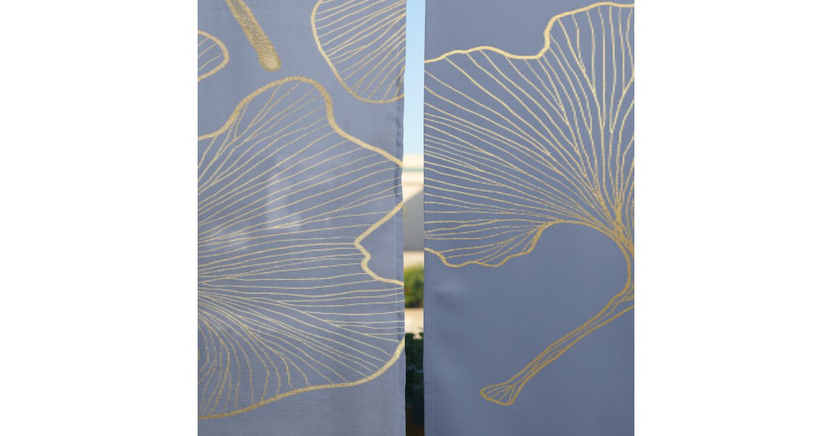 Blue Gold Ginkgo Floral Pattern Blackout Curtains | Zazzle