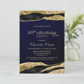 Blue Gold Glitter 80th Birthday Party Invitation | Zazzle