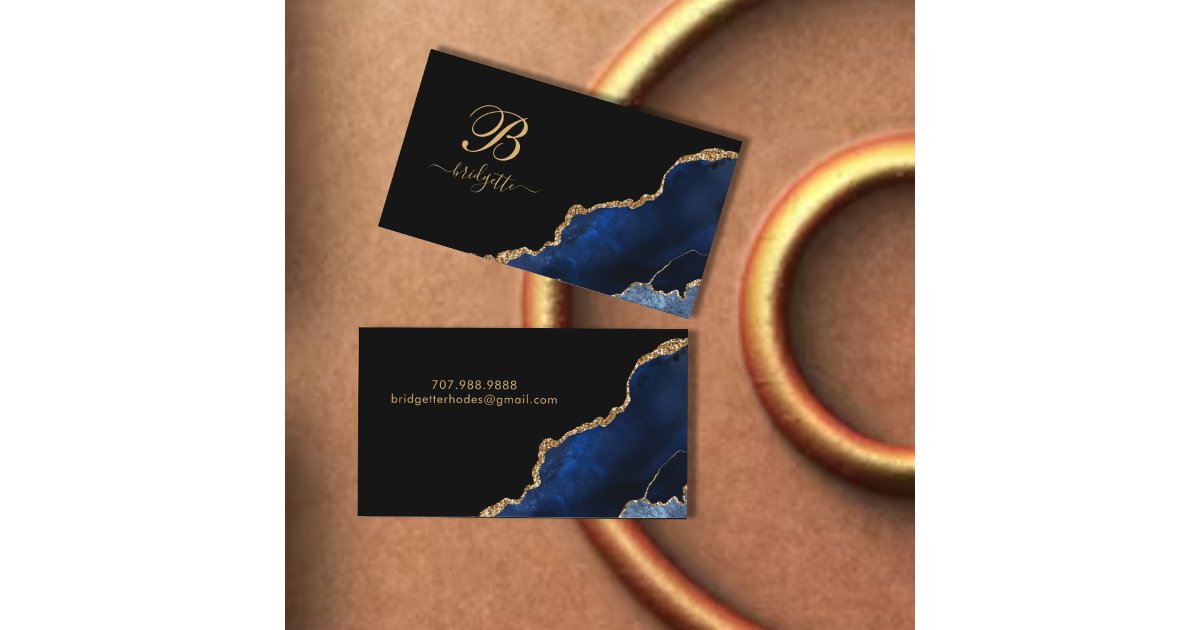 Blue Gold Glitter Agate Geode Monogram Calling Card | Zazzle