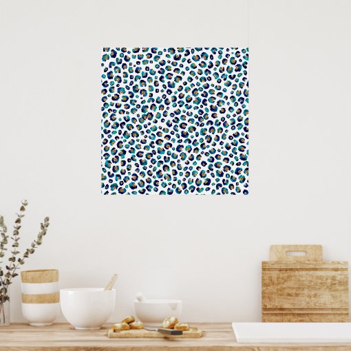 Blue Gold Glitter Leopard Pattern Poster | Zazzle