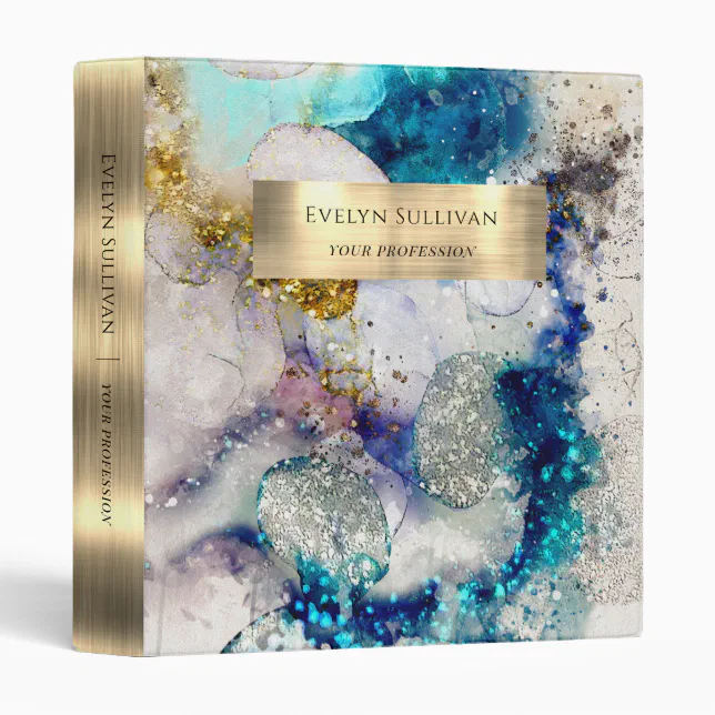 Blue gold glitter watercolor binder | Zazzle