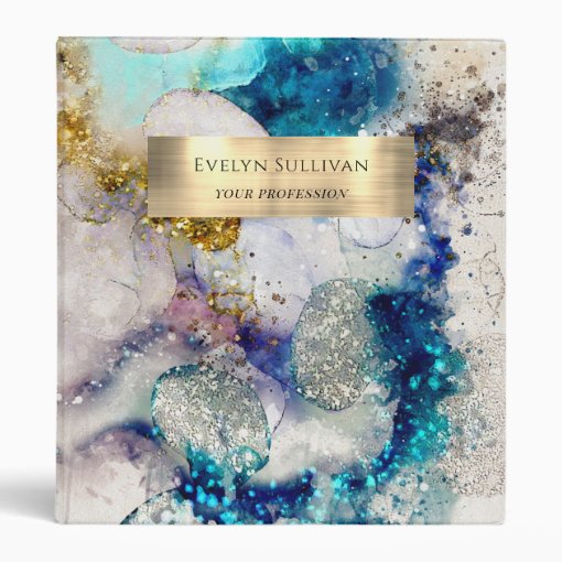 Blue gold glitter watercolor binder | Zazzle