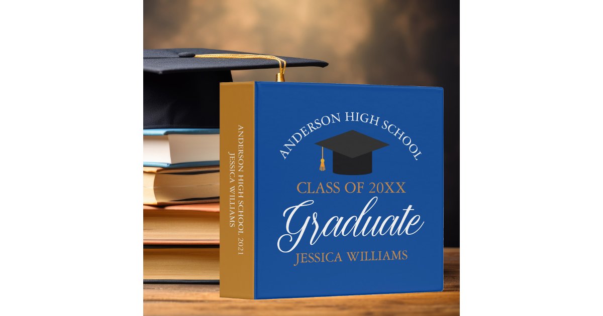 Blue Gold Graduate Custom Graduation Photo Album 3 Ring Binder | Zazzle