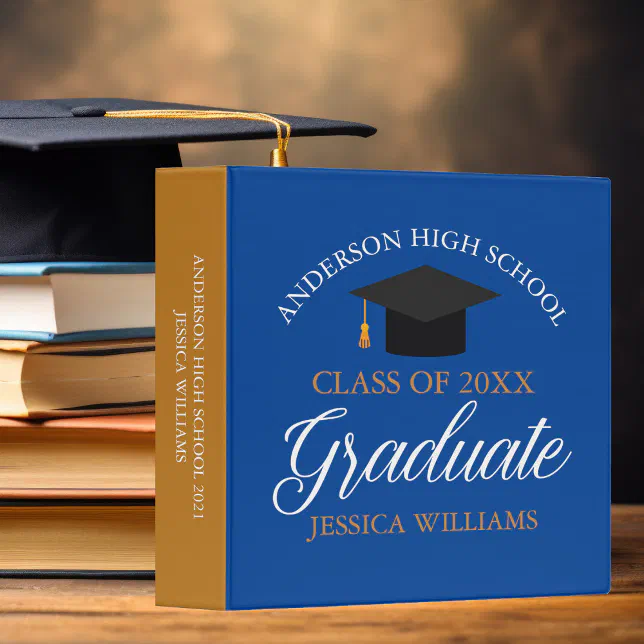 Blue Gold Graduate Custom Graduation Photo Album 3 Ring Binder | Zazzle