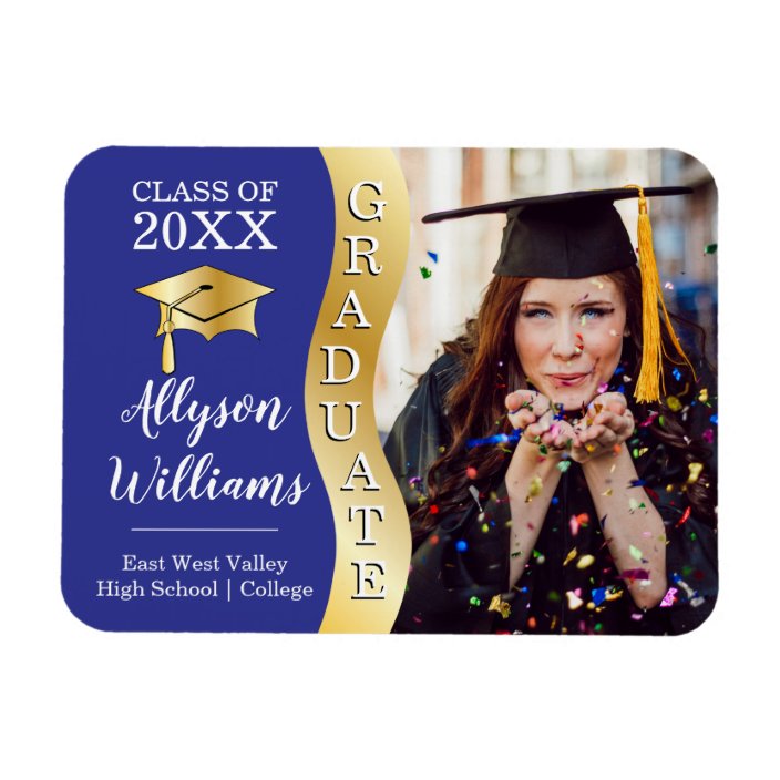 Blue | Gold Graduate Wave Grad Cap Photo Magnet | Zazzle.com