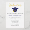 Blue Gold Graduation Cap & Tassel Foil Invitation | Zazzle