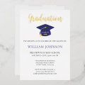 Blue Gold Graduation Cap & Tassel Foil Invitation | Zazzle