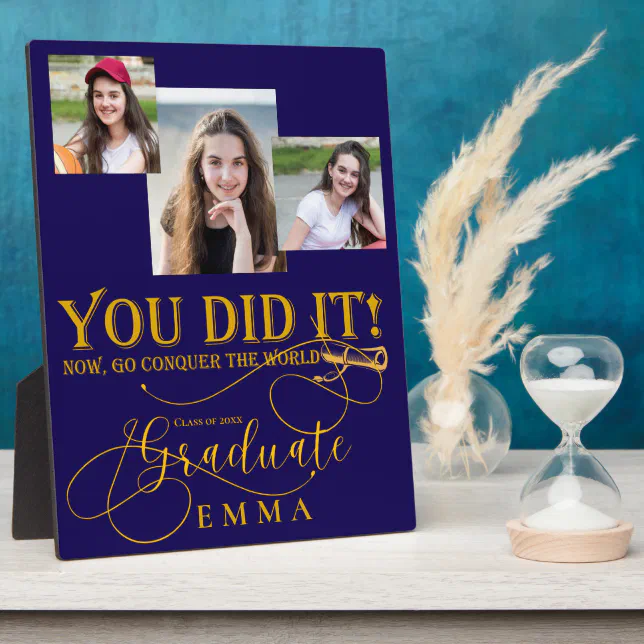 Blue Gold Graduation Multi Photo Keepsake Gift Plaque | Zazzle