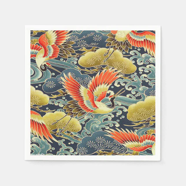 Blue Gold Japanese Kimono Bird Decoupage Paper Napkins | Zazzle