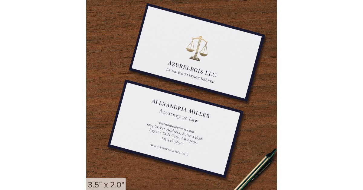 Blue Gold Justice Legal Business Card | Zazzle