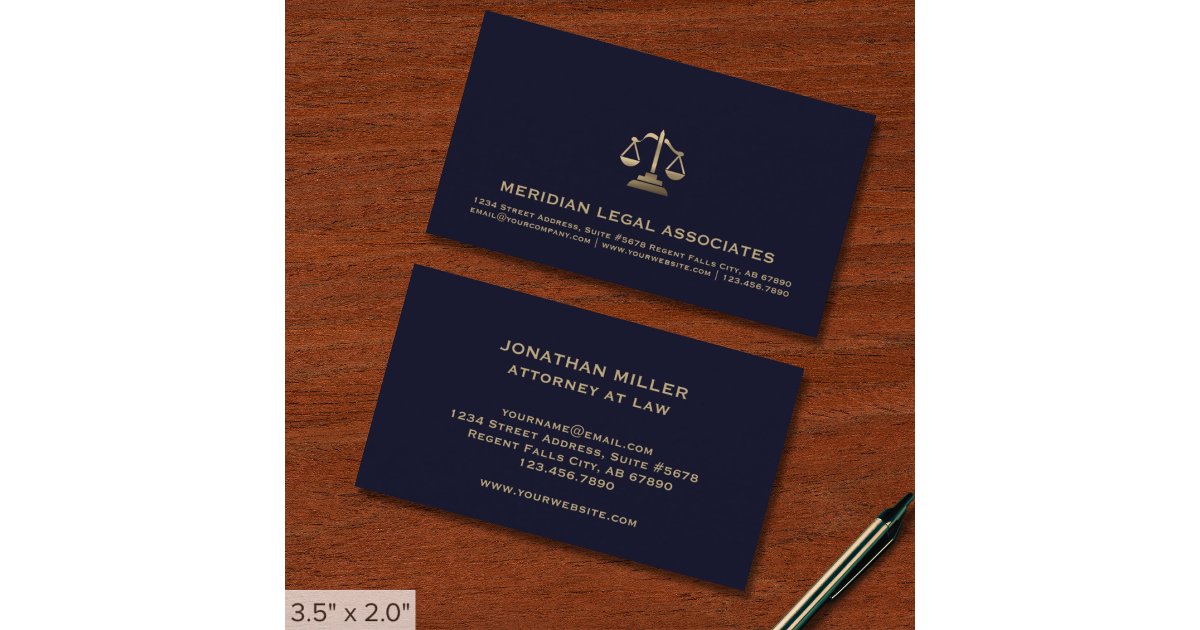 Blue Gold Legal Business Card | Zazzle