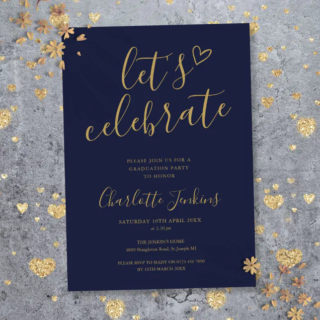 Blue Gold Let's Celebrate Script Graduation Party Invitation | Zazzle