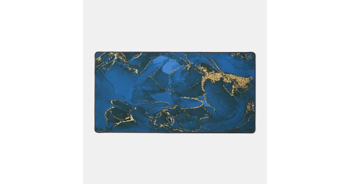 Blue Gold Marble Desk Mat | Zazzle