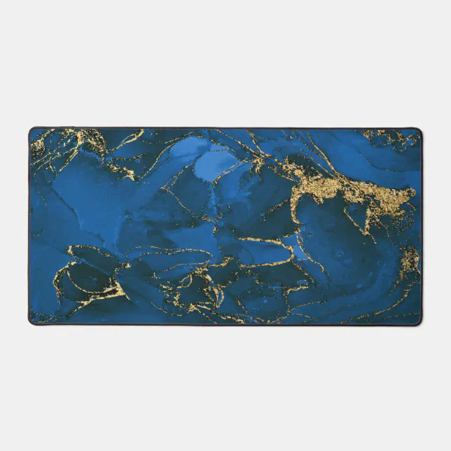 Blue Gold Marble Desk Mat | Zazzle