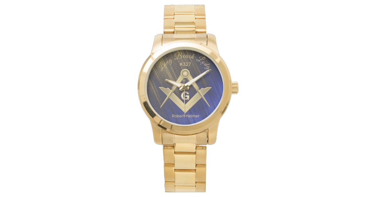 Blue & Gold Masonic Monogrammed Watch | Zazzle