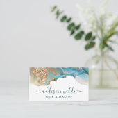 Blue Gold Modern Art Liquid Watercolor Ink QR Code Business Card | Zazzle