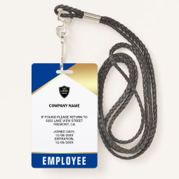 Blue Gold Name Photo QR Code Employee ID Card Badge | Zazzle