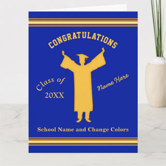 Blue, Gold Personalized Graduation Cards for Him | Zazzle
