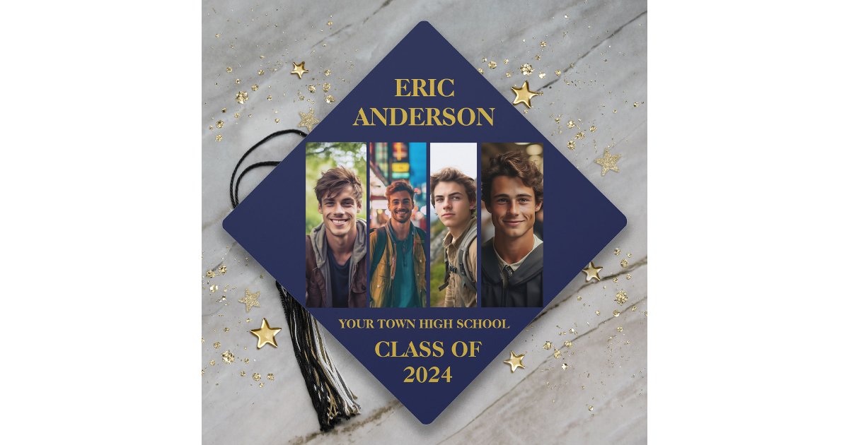Blue Gold Photo Collage Graduation Class of 2024 Graduation Cap Topper ...