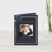 Blue gold photo elegant floral funeral program | Zazzle