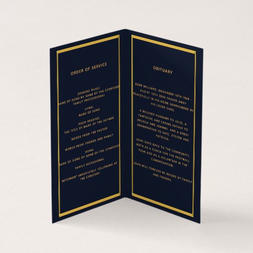 Blue gold photo elegant floral funeral program | Zazzle