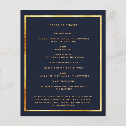 Blue gold photo elegant funeral program | Zazzle