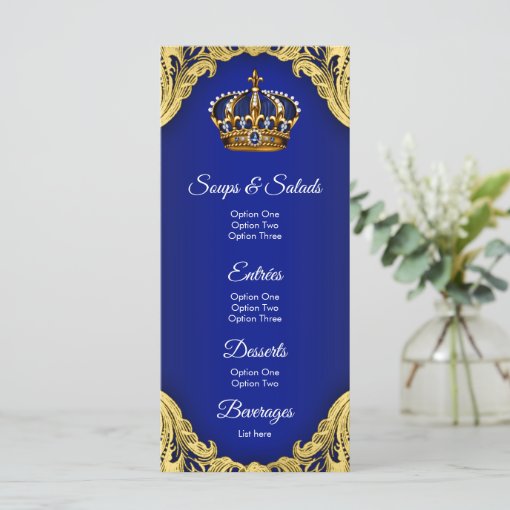 Blue Gold Prince Baby Shower Menus | Zazzle