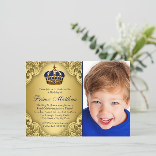 Blue Gold Prince Crown Prince Birthday Party Invitation | Zazzle