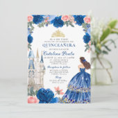 Blue Gold Princess Castle Quinceañera Invitation | Zazzle