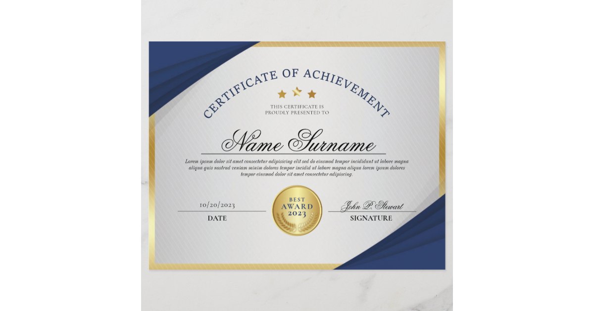 Blue & Gold Professional Certificate Award | Zazzle