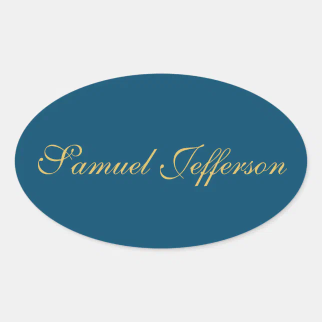 Blue Gold Professional Trendy Minimalist Name Oval Sticker | Zazzle