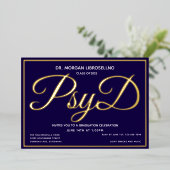 Blue Gold PsyD Graduation Foil Invitation | Zazzle