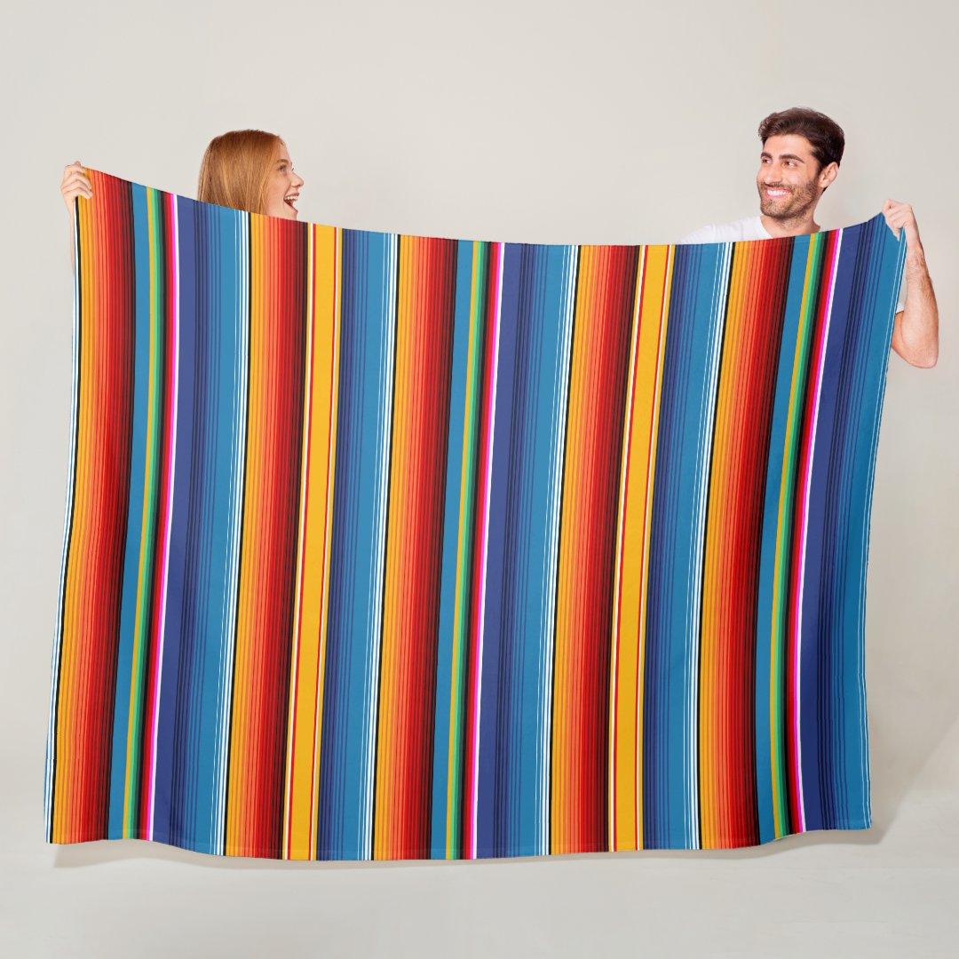 Blue Gold Red Mexican Sarape Fleece Blanket | Zazzle