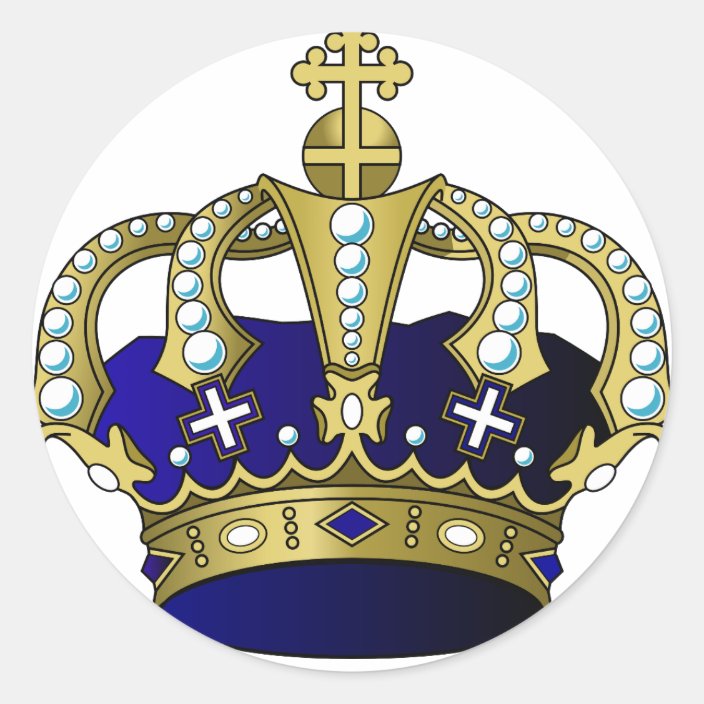 Blue & Gold Royal Crown Classic Round Sticker | Zazzle.com