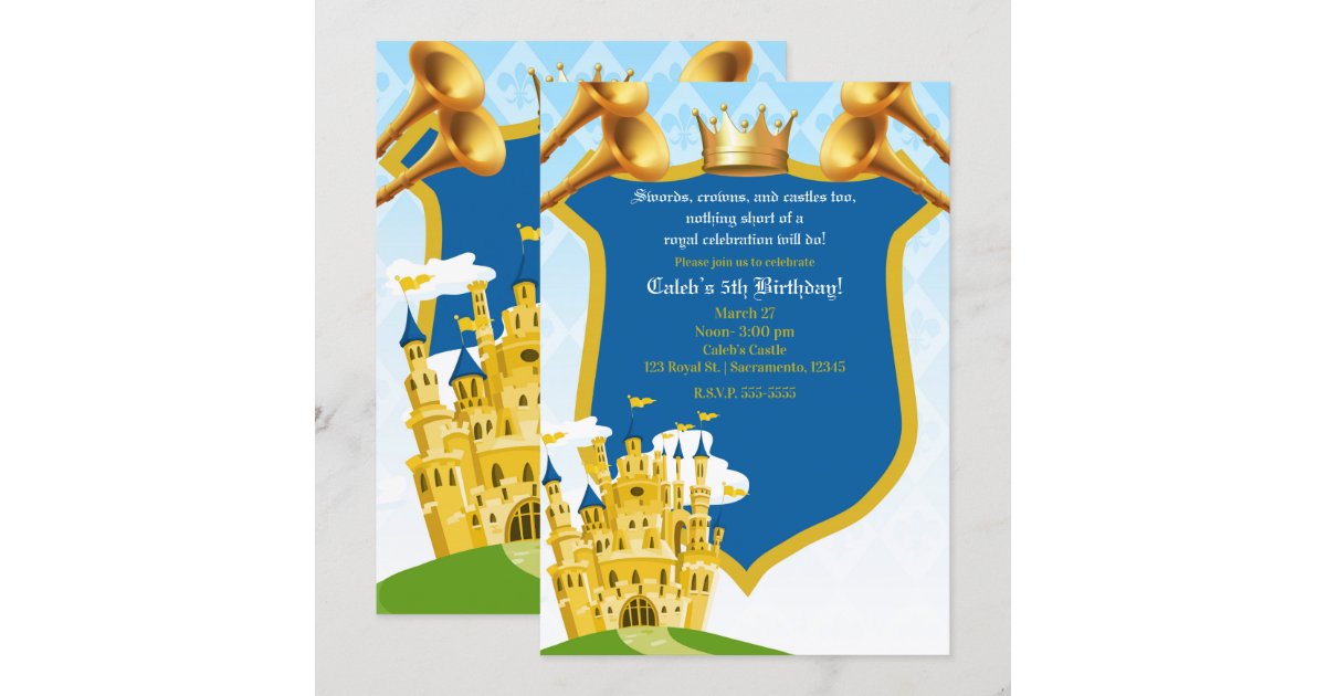 Blue & Gold Royal Prince Castle Birthday Party Invitation | Zazzle