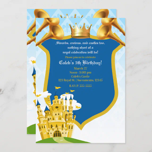Blue & Gold Royal Prince Castle Birthday Party Invitation | Zazzle