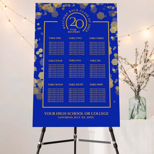 Blue & Gold School Class Reunion Seating Chart Foam Board | Zazzle