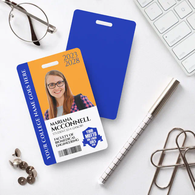 Blue Gold School College University Student ID Badge | Zazzle