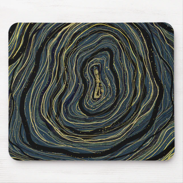 Blue Gold Swirl Glam Art Mouse Pad | Zazzle