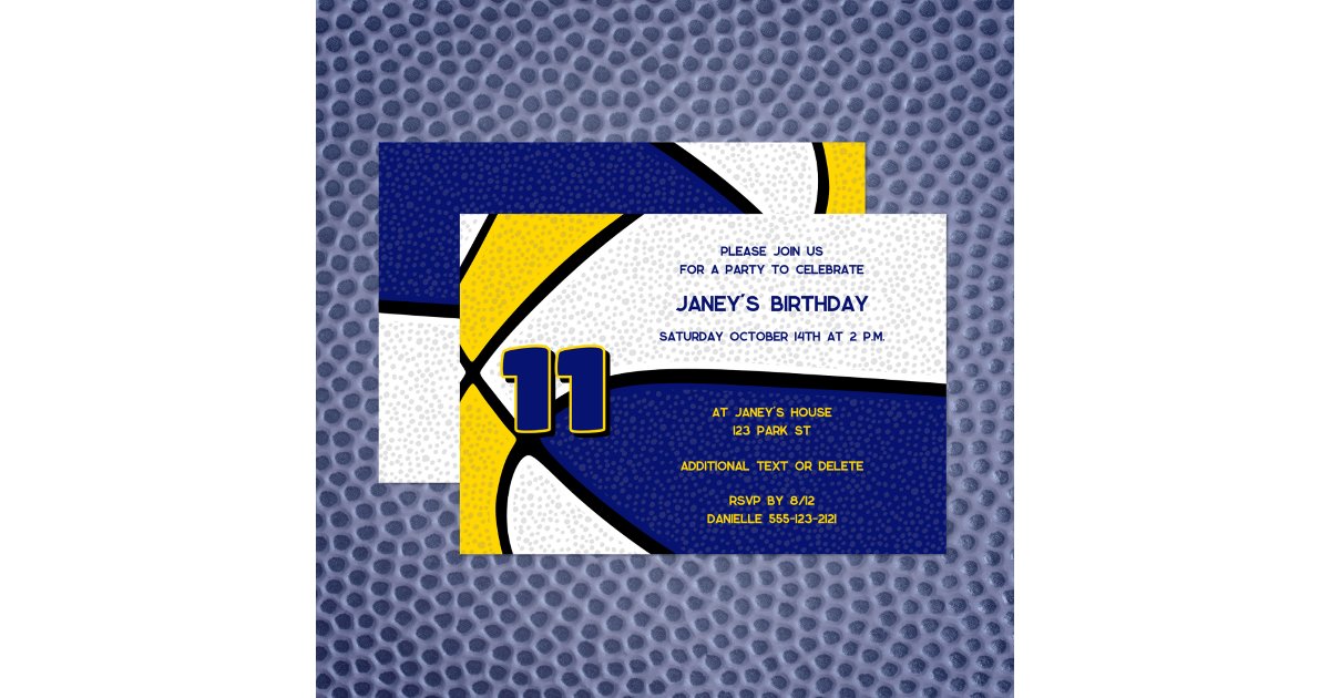 blue gold team colors basketball birthday invitation | Zazzle