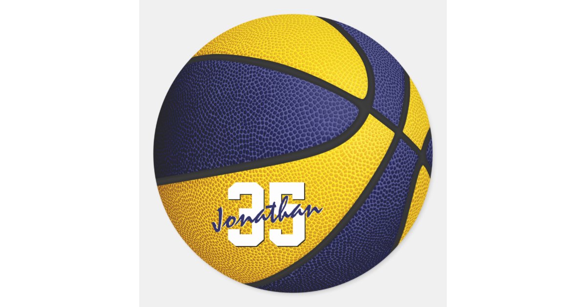 blue gold team colors boys girls basketball classic round sticker | Zazzle