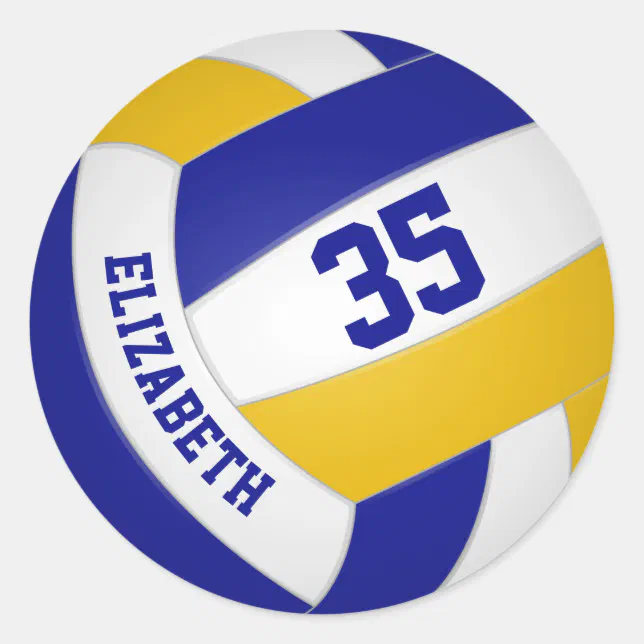 blue gold team colors boys girls volleyball classic round sticker | Zazzle
