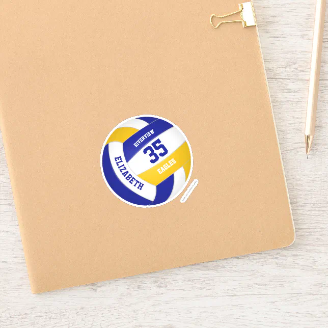 blue gold team colors girls boys volleyball sticker | Zazzle