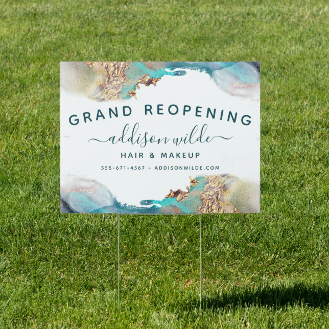 Blue Gold Watercolor Ink Modern Business Sign | Zazzle