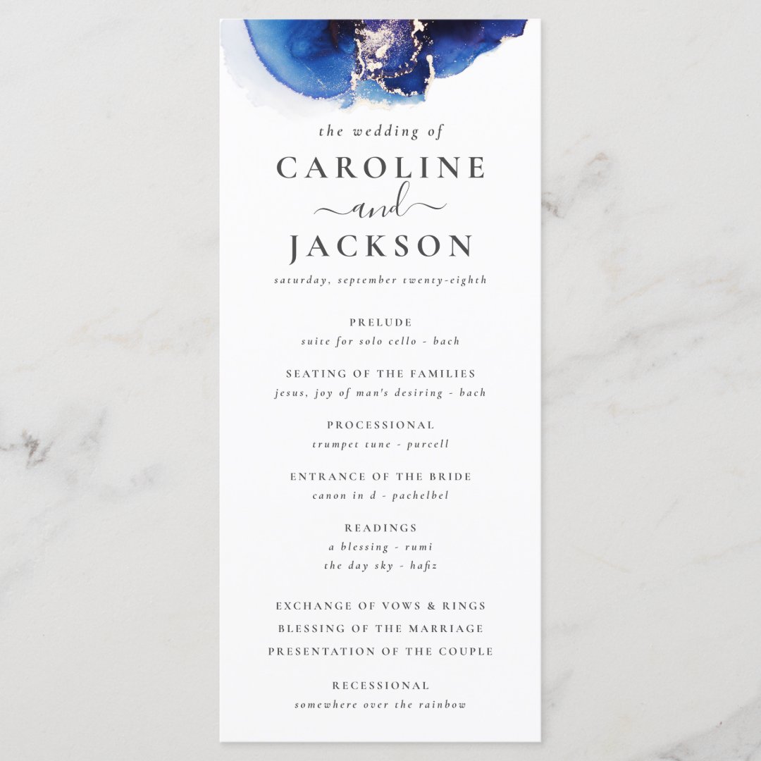 Blue Gold Watercolor Wedding Program | Zazzle