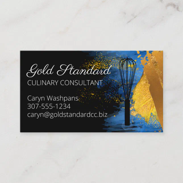 Blue gold whisk personal chef catering culinary business card | Zazzle