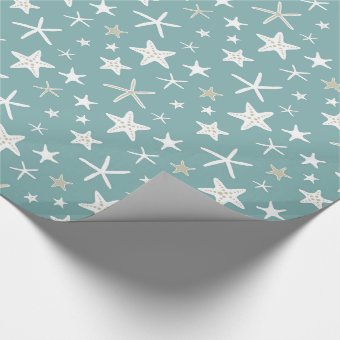 Blue Gold White Starfish Wrapping Paper | Zazzle
