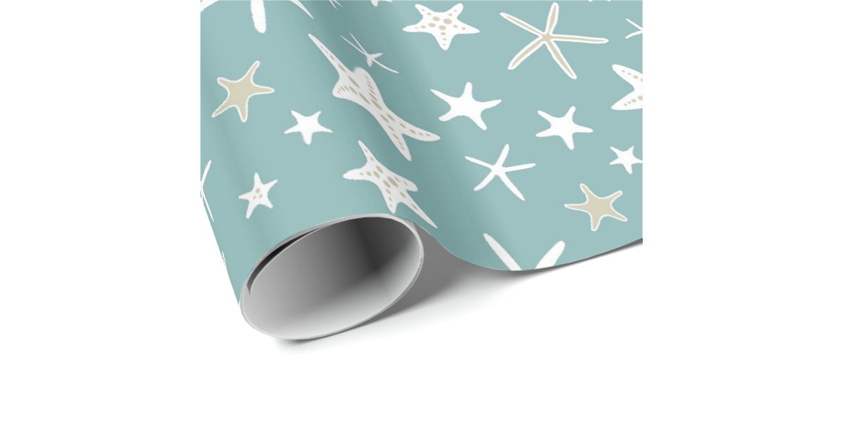 Blue Gold White Starfish Wrapping Paper | Zazzle