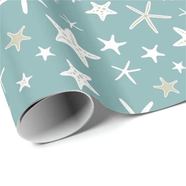 Blue Gold White Starfish Wrapping Paper | Zazzle